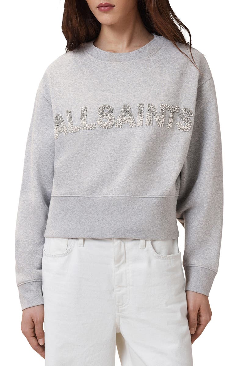 AllSaints Separo Imitation Pearl & Crystal Embellished Sweatshirt ...