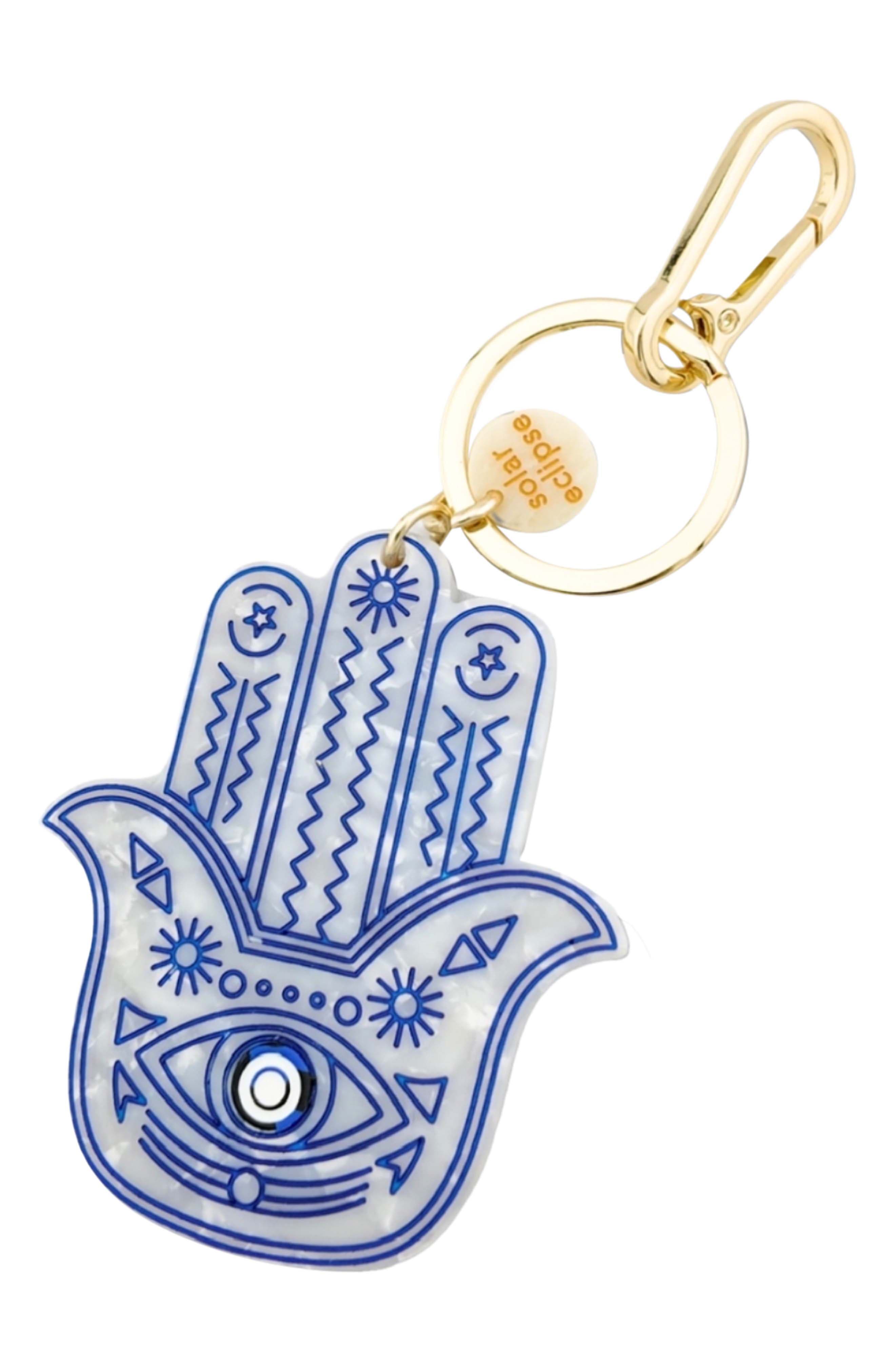 Solar Eclipse Hand Painted Hamsa Hand Key Chain Bag Charm | Nordstrom