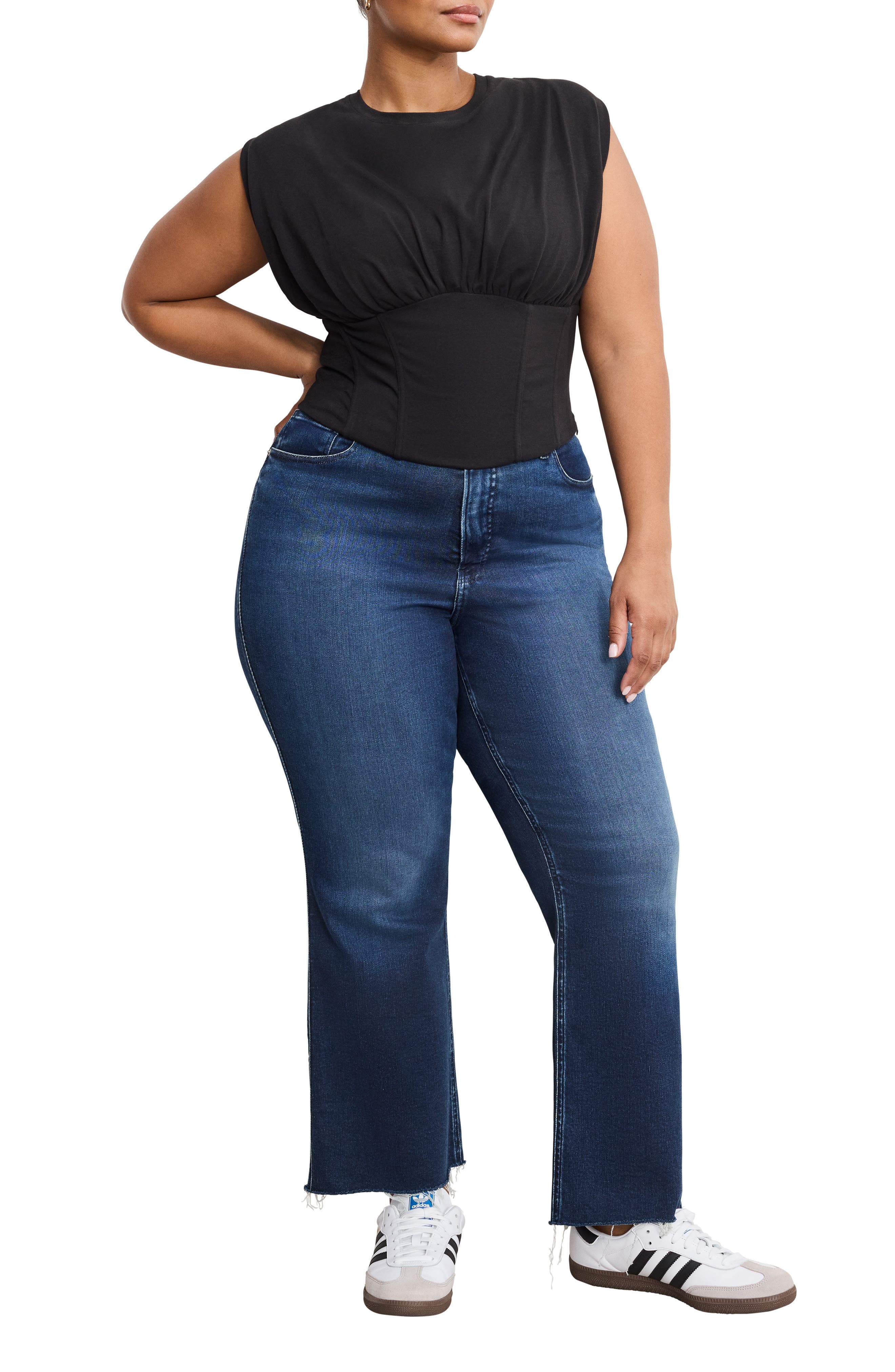 Good American Soft-Tech Good Standard Raw Hem Kick Flare Jeans | Nordstrom