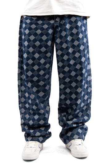 Round Two Baggy Diamond Jacquard Denim Pants | Nordstrom