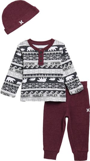 Hurley Patterned Henley, Thermal Joggers & Beanie | Nordstromrack
