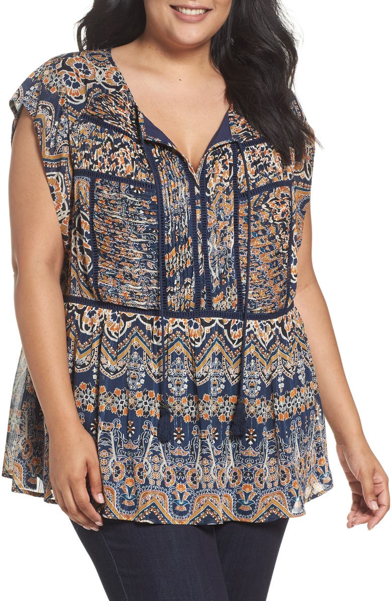DR2 by Daniel Rainn Daniel Rainn Print Pleated Top | Nordstrom