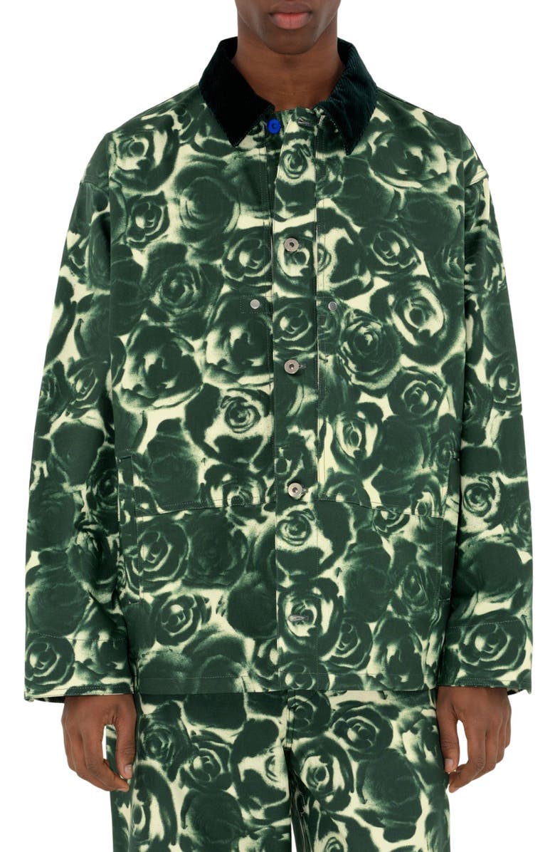 Burberry Floral Print Cotton Canvas Button-Up Overshirt | Nordstromrack