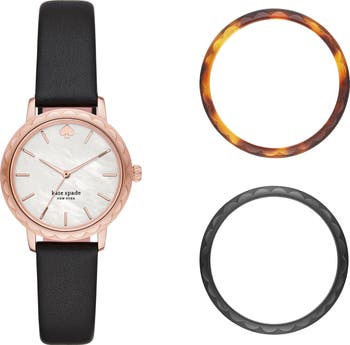 Kate Spade New York 'metro' round leather strap watch, 34mm | Nordstromrack