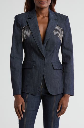 Cinq à Sept Sasha Rhinestone Fringe Denim Blazer | Nordstromrack