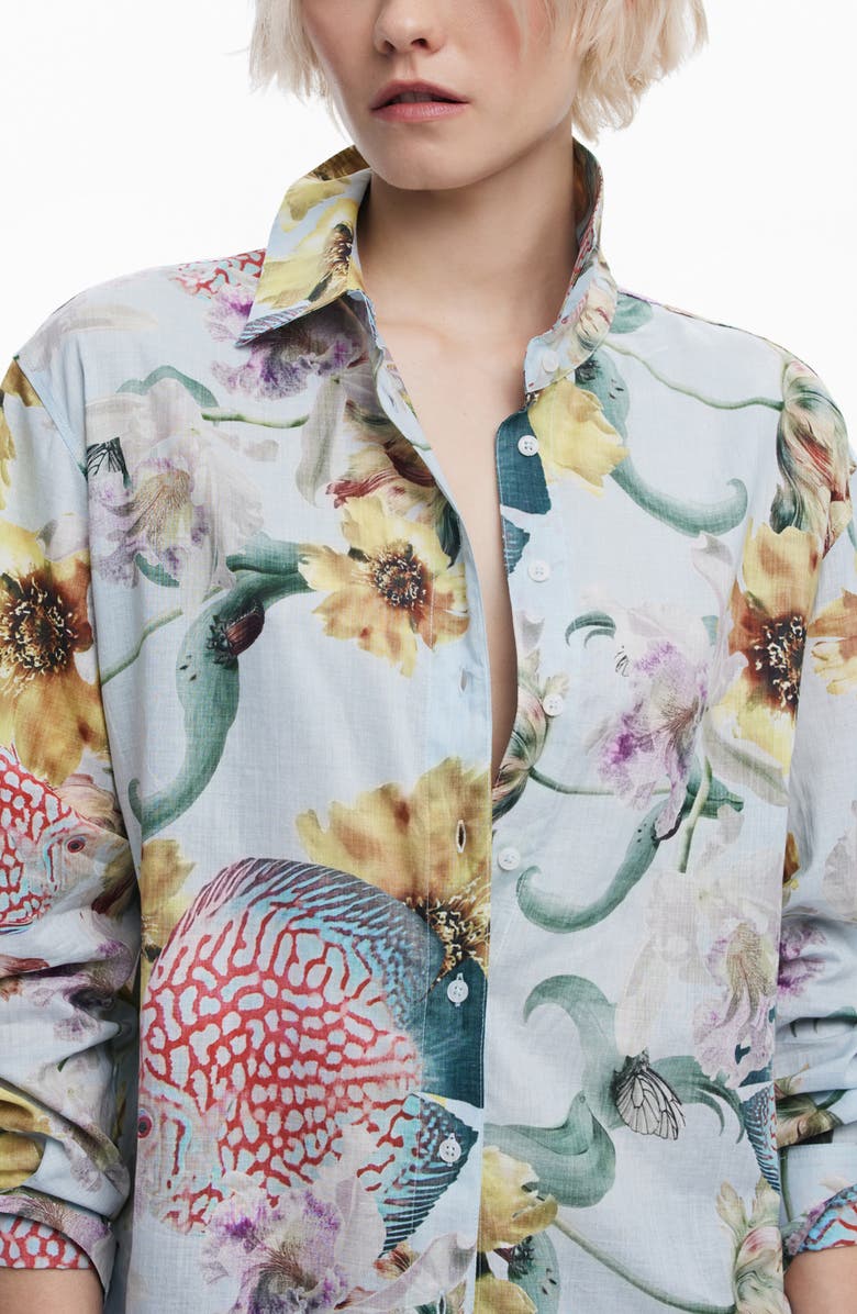 Desigual Floral Cotton Button-Up Shirt | Nordstrom
