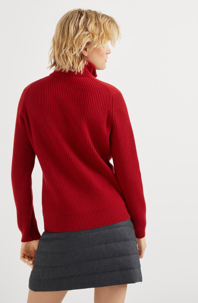 Brunello Cucinelli Cashmere English rib sweater with half zip and shiny ...