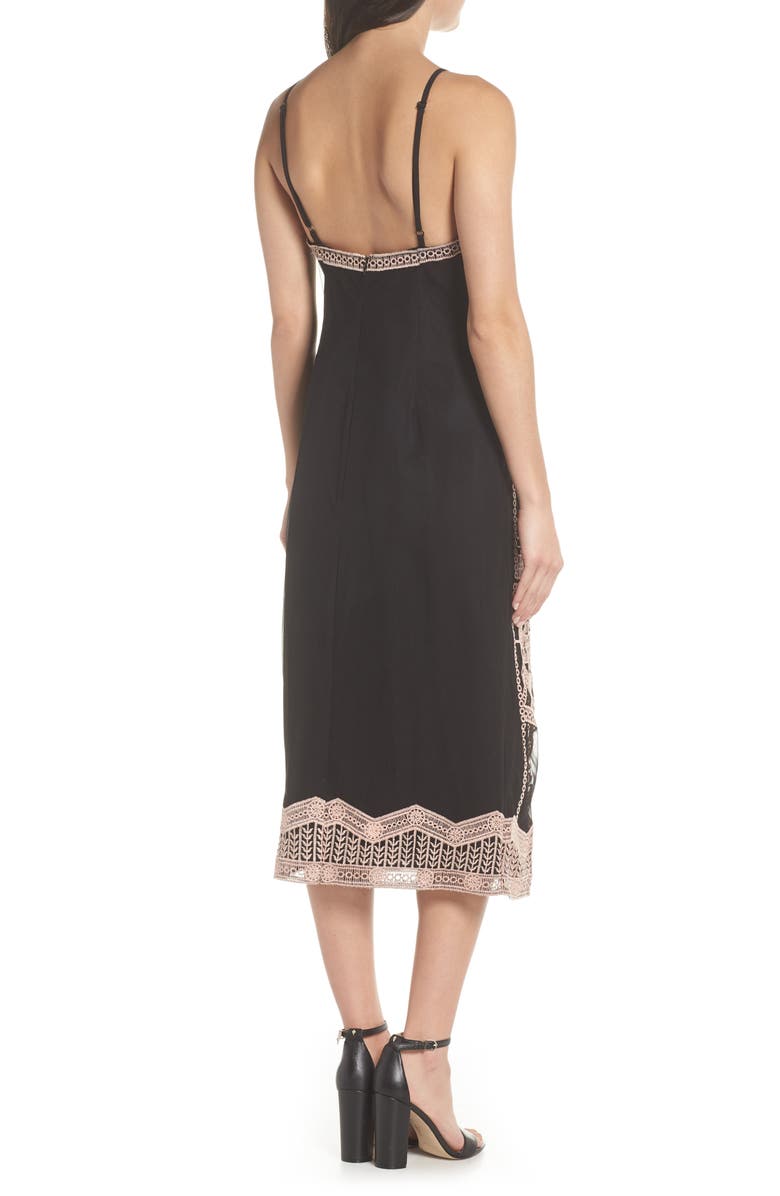 Foxiedox Embroidered V-Neck Tea Length Dress | Nordstrom
