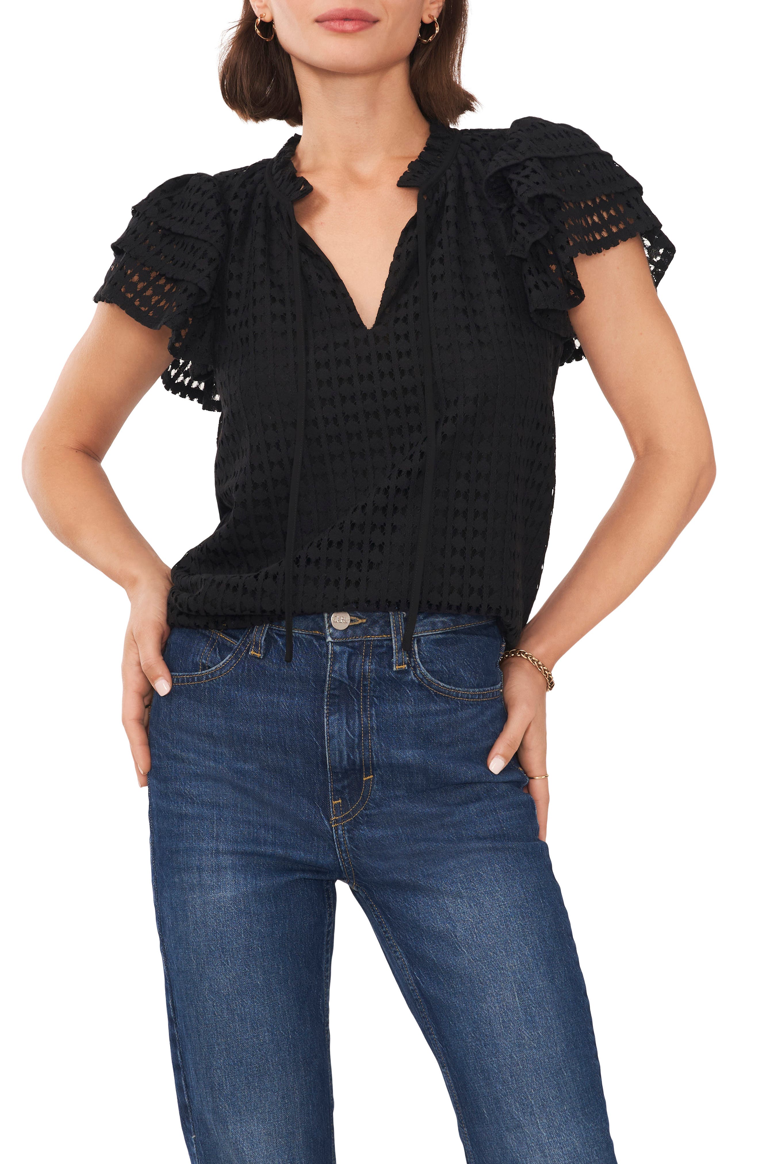 1.STATE Lace Flutter Sleeve Top | Nordstromrack