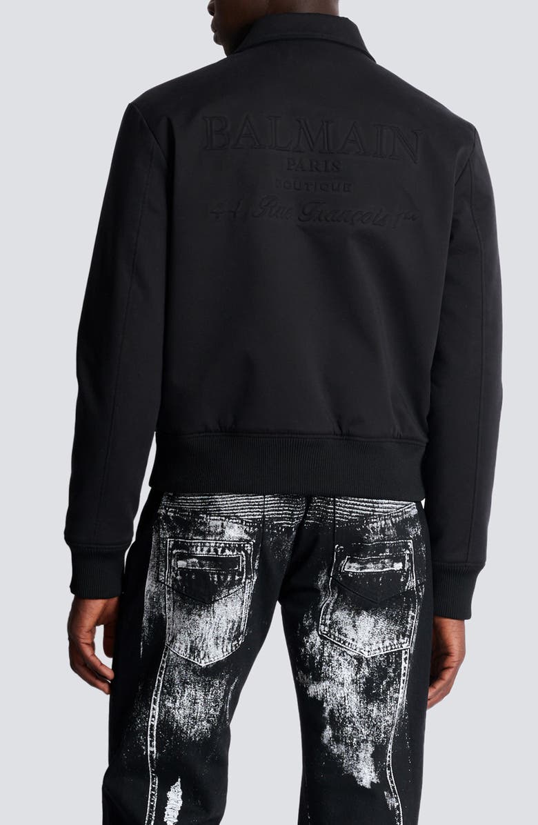 Balmain Vintage Logo Stretch Cotton Bomber Jacket | Nordstromrack