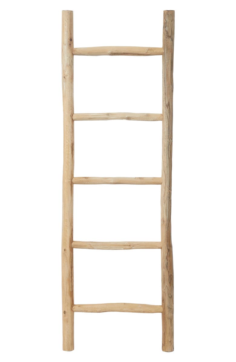 GINGER BIRCH STUDIO Light Brown Teakwood Handmade 5-Rack Ladder ...