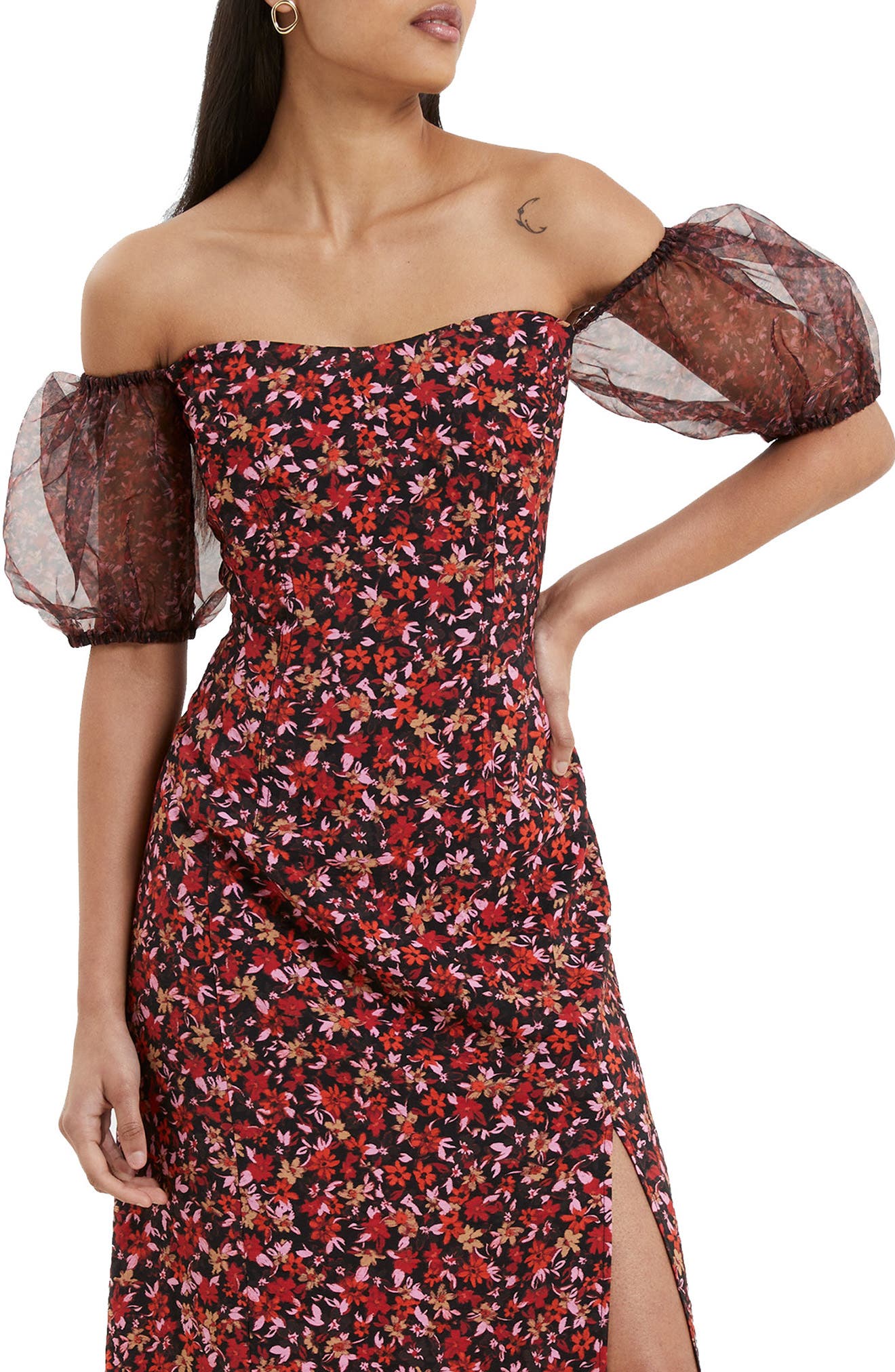 French Connection Clara Floral Off the Shoulder Puff Sleeve Dress ...