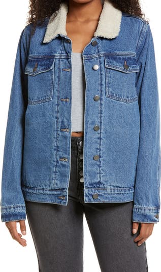 BP. Denim Oversize Trucker Jacket with Faux Shearling Collar | Nordstrom