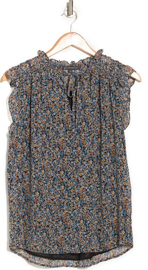 Adrianna Papell Flutter Sleeve Ruffle Tie Neck Top | Nordstromrack