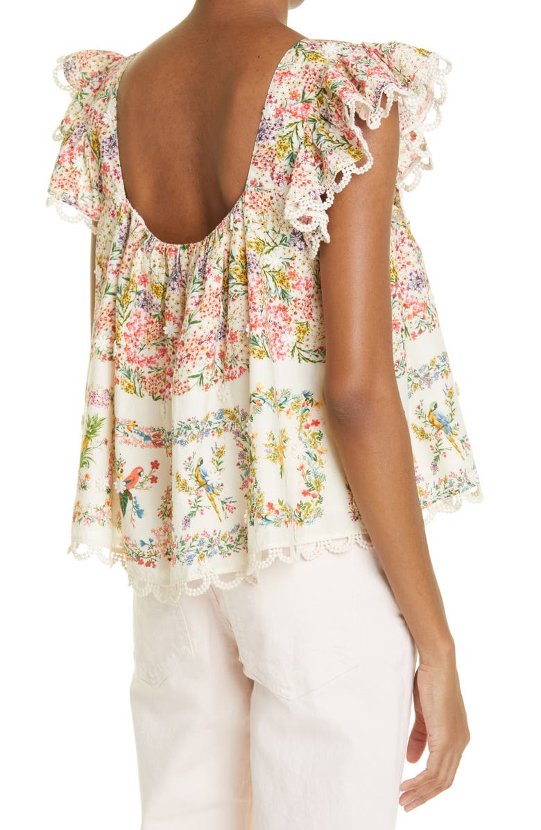 FARM Rio Delicate Forest Scarf Print Cotton Top | Nordstromrack