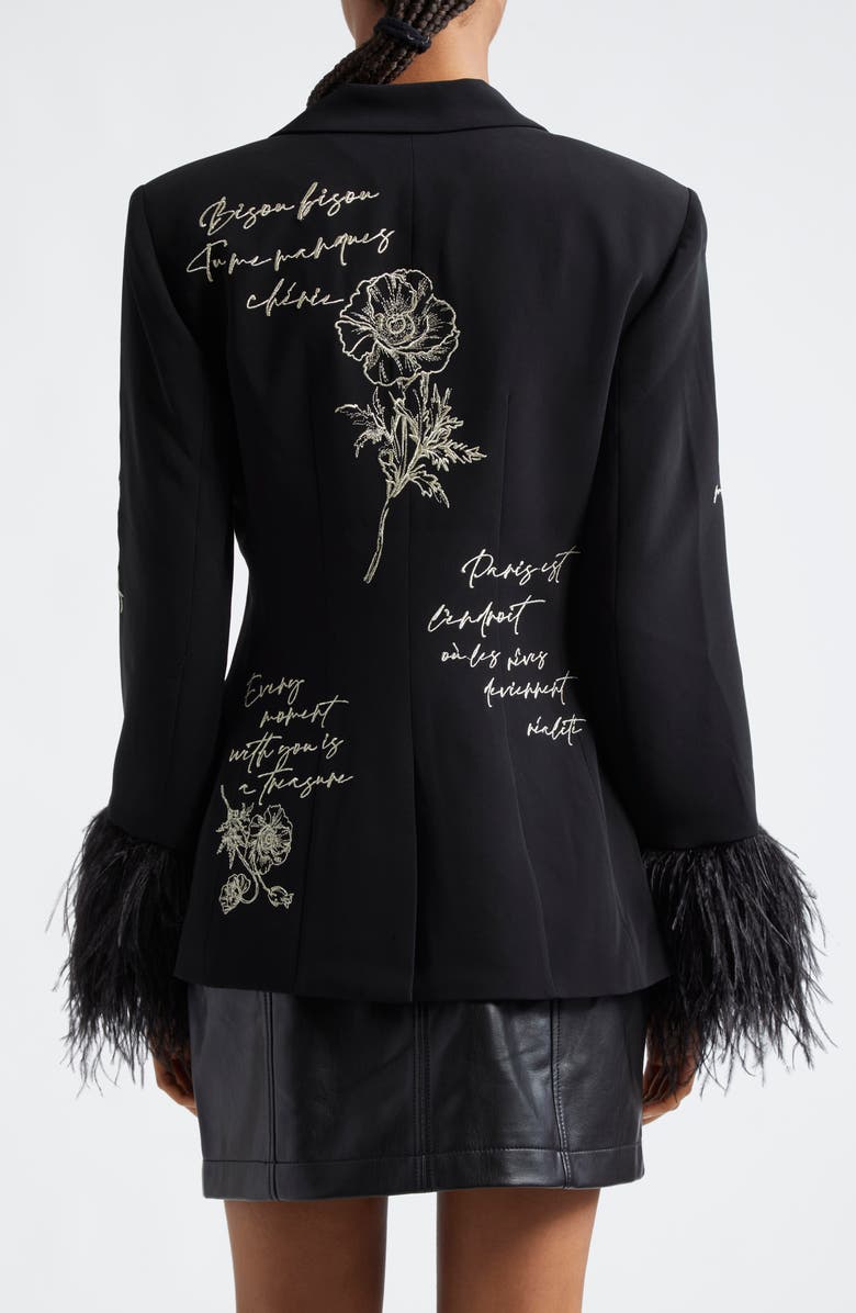 Cinq à Sept Cheyenne Love Letter Embroidered Feather Cuff Blazer ...