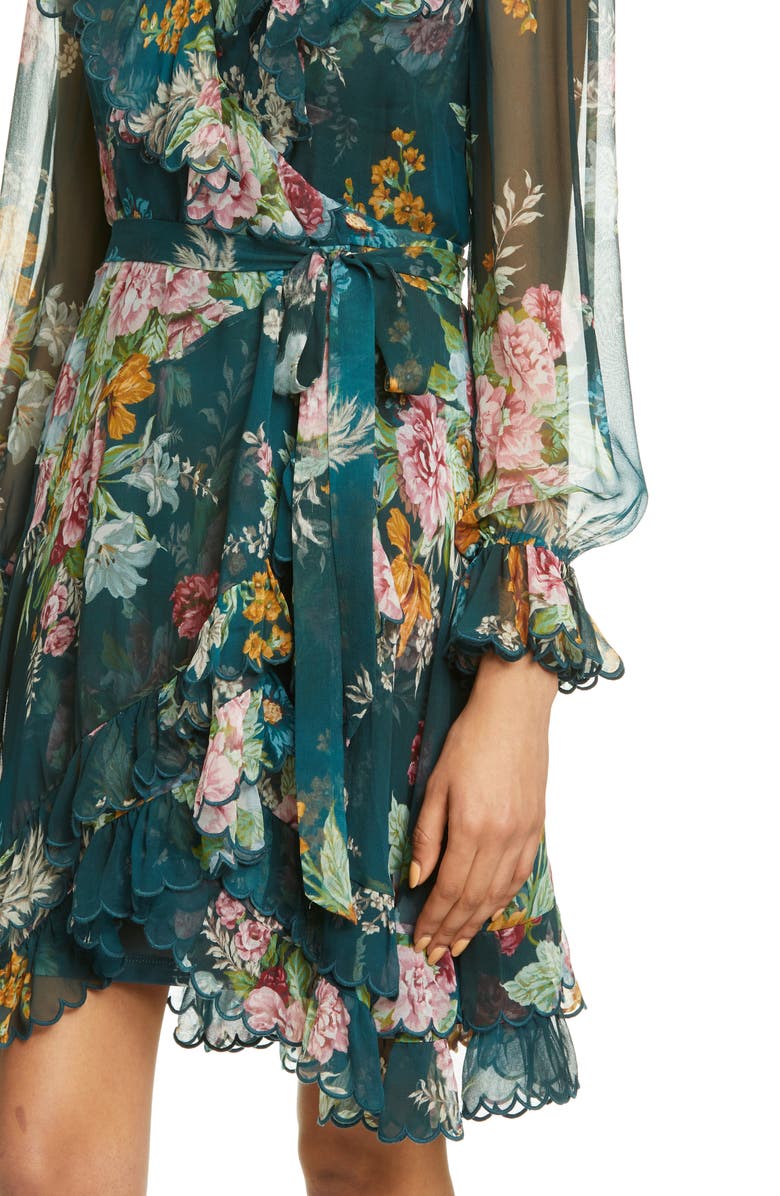 Zimmermann Wavelength Scalloped Ruffle Long Sleeve Silk Minidress ...