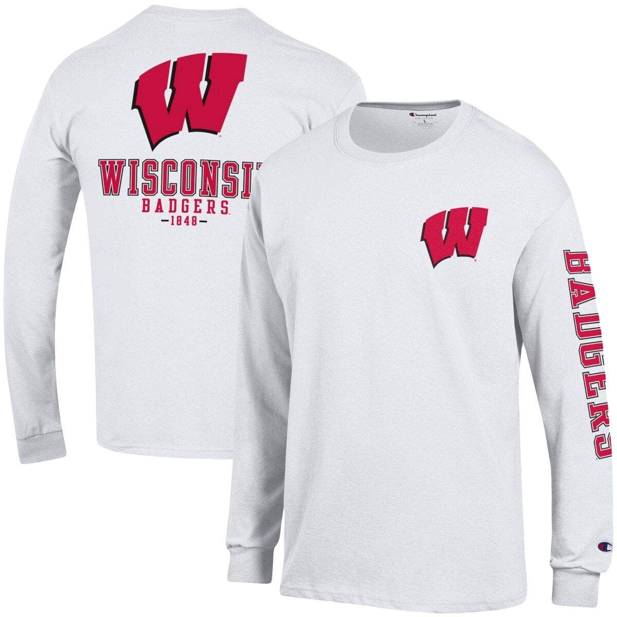 Champion Men's Champion White Wisconsin Badgers Team Stack Long Sleeve ...