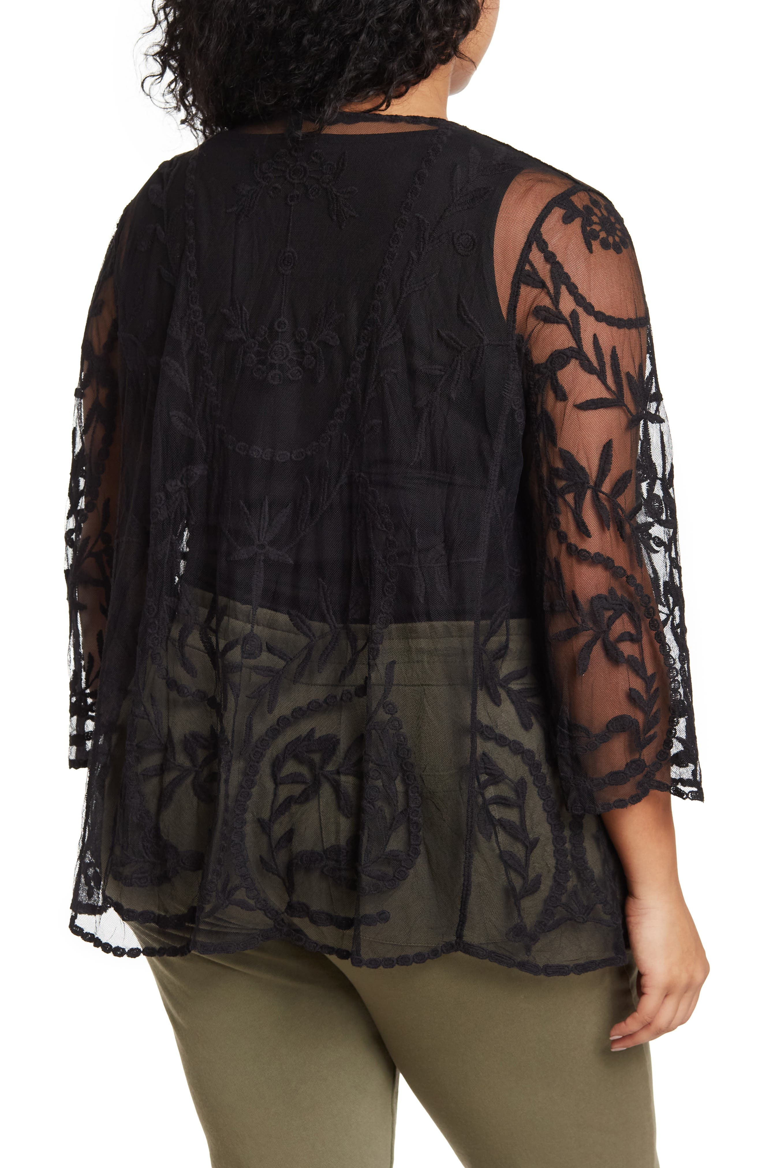 Nina Leonard Embroidered Novelty 3/4 Sleeve Cardigan | Nordstromrack
