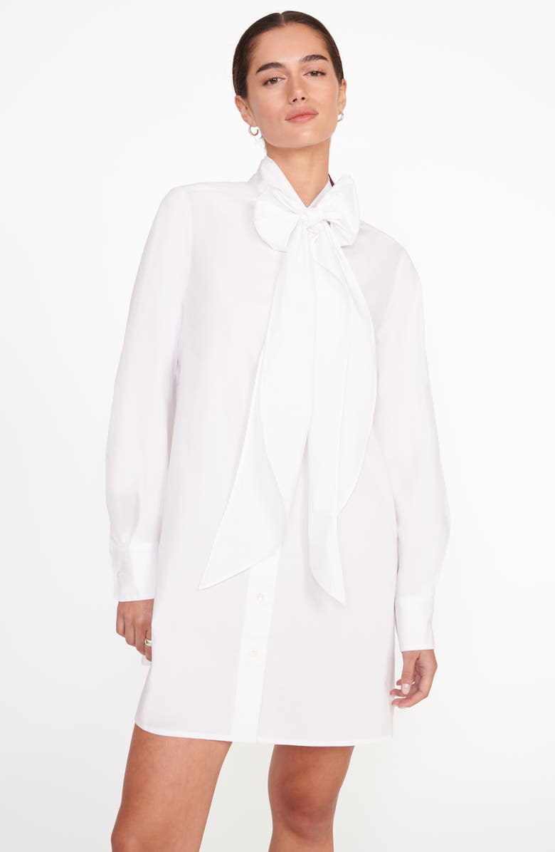 STAUD Maryn Tie Neck Long Sleeve Stretch Cotton Poplin Mini Shirtdress ...