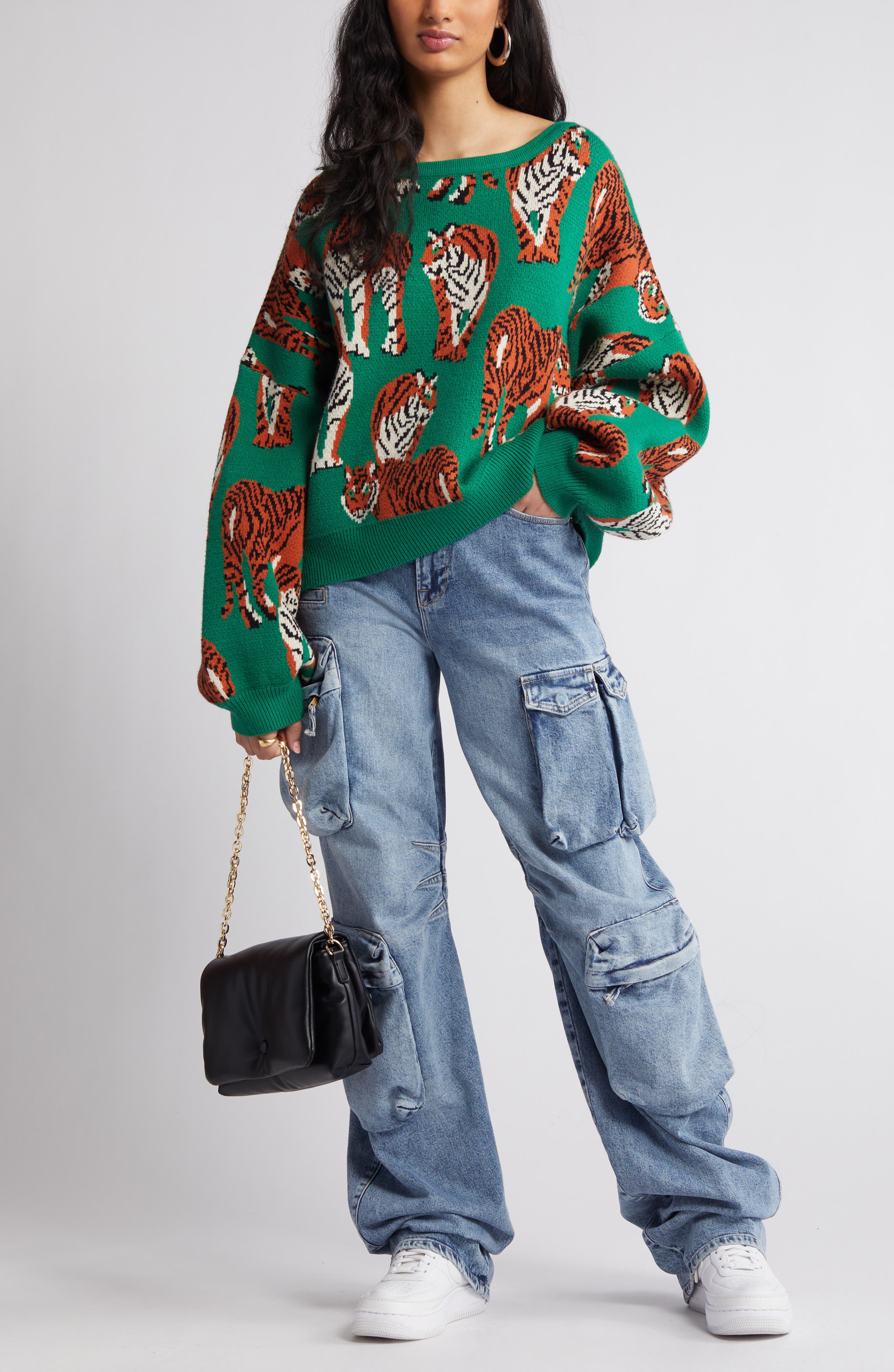 Dressed in Lala Retrograde Tiger Boxy Sweater | Nordstrom