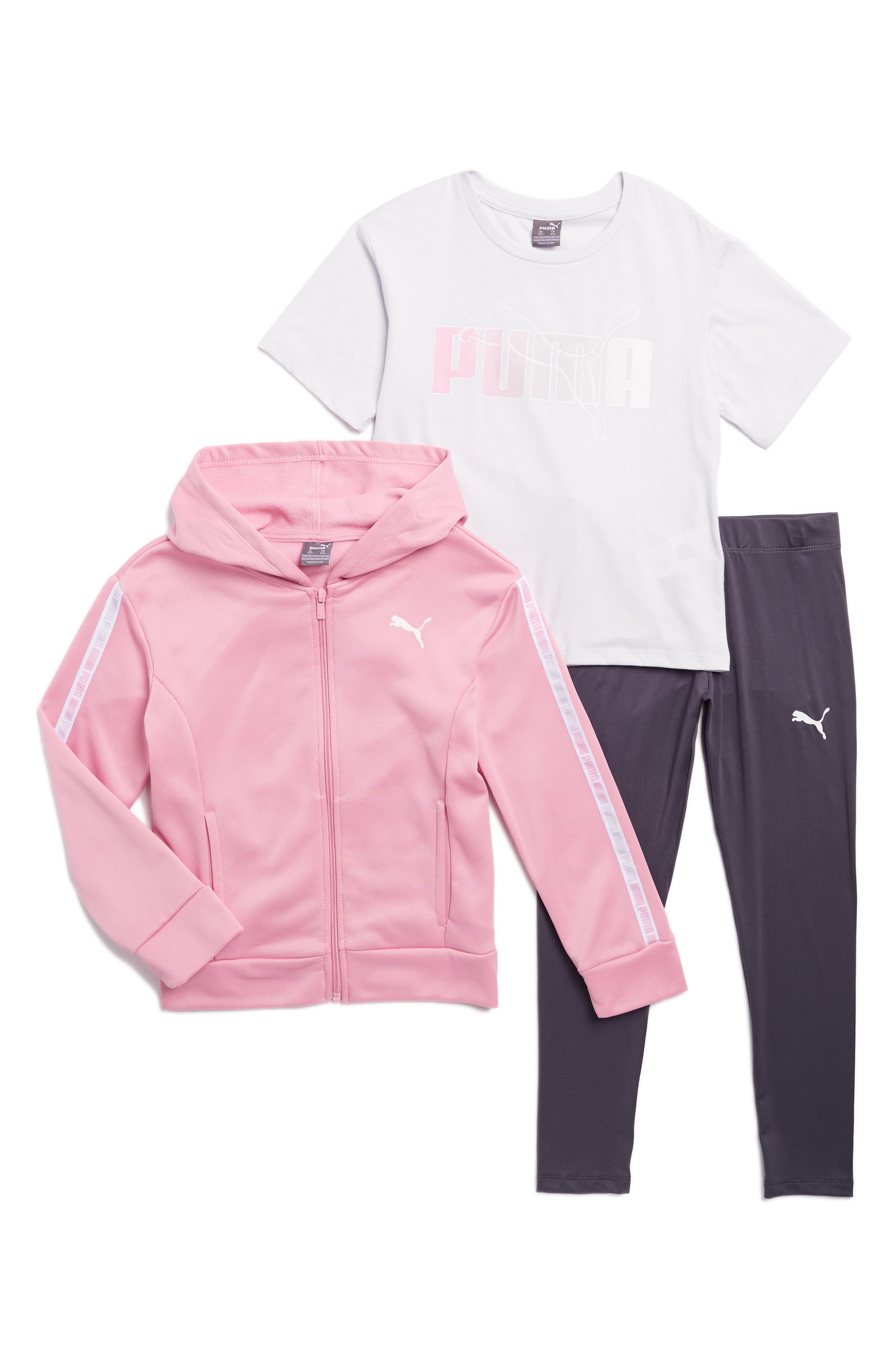 PUMA Kids' Zip Hoodie, T-Shirt & Leggings Set | Nordstromrack