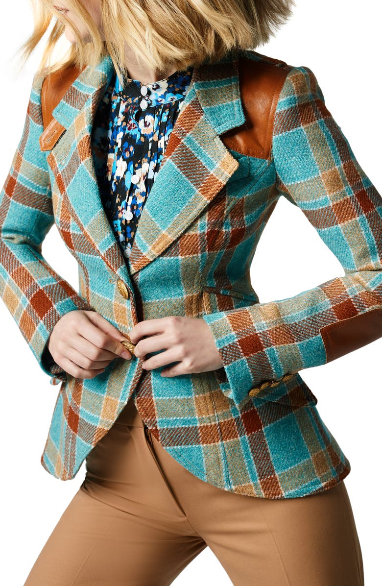 Smythe Hunting Plaid Leather Panel Wool Blazer | Nordstromrack
