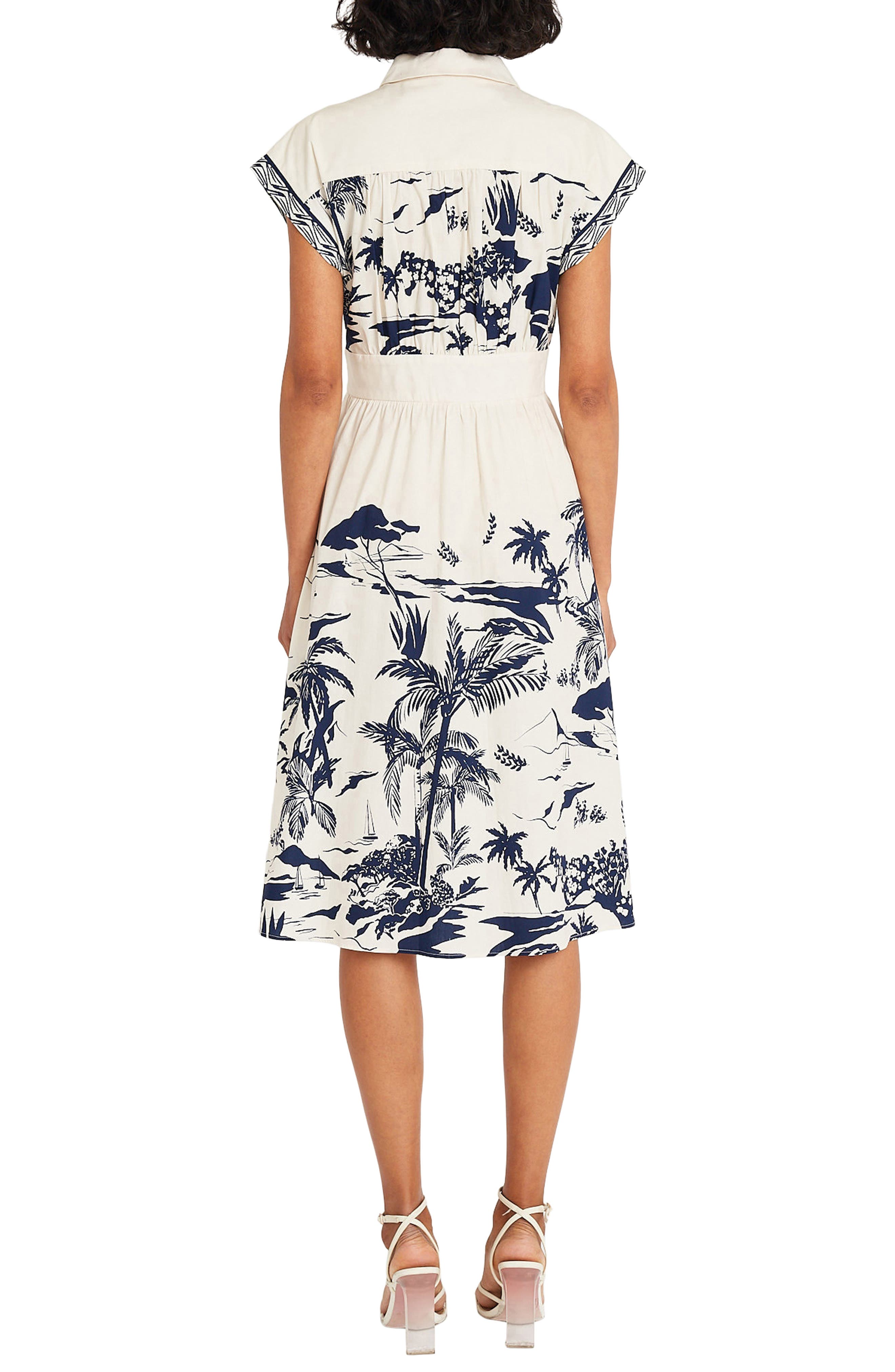Maggy London Placed Print Stretch Cotton Midi Shirtdress | Nordstromrack