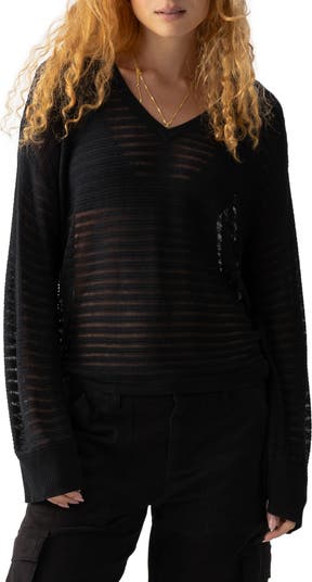 Sanctuary See You Soon Pointelle Mesh V-Neck Sweater | Nordstrom