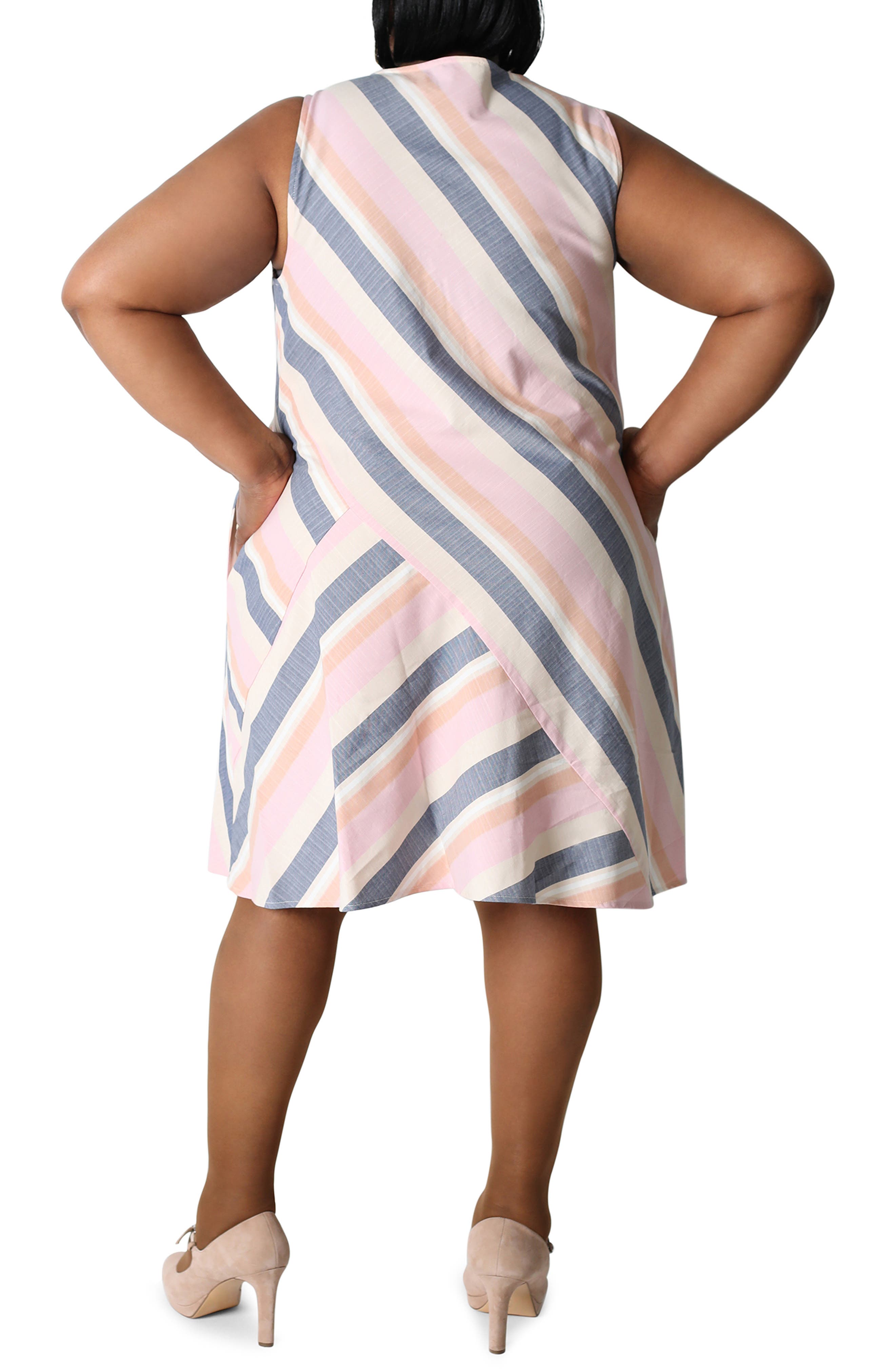 SANDRA DARREN Striped V-Neck Sleeveless A-Line Dress | Nordstromrack