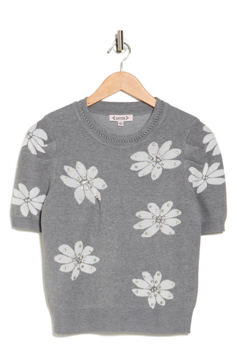 Nanette Lepore Rhinestone Flower Intarsia Sweater | Nordstromrack