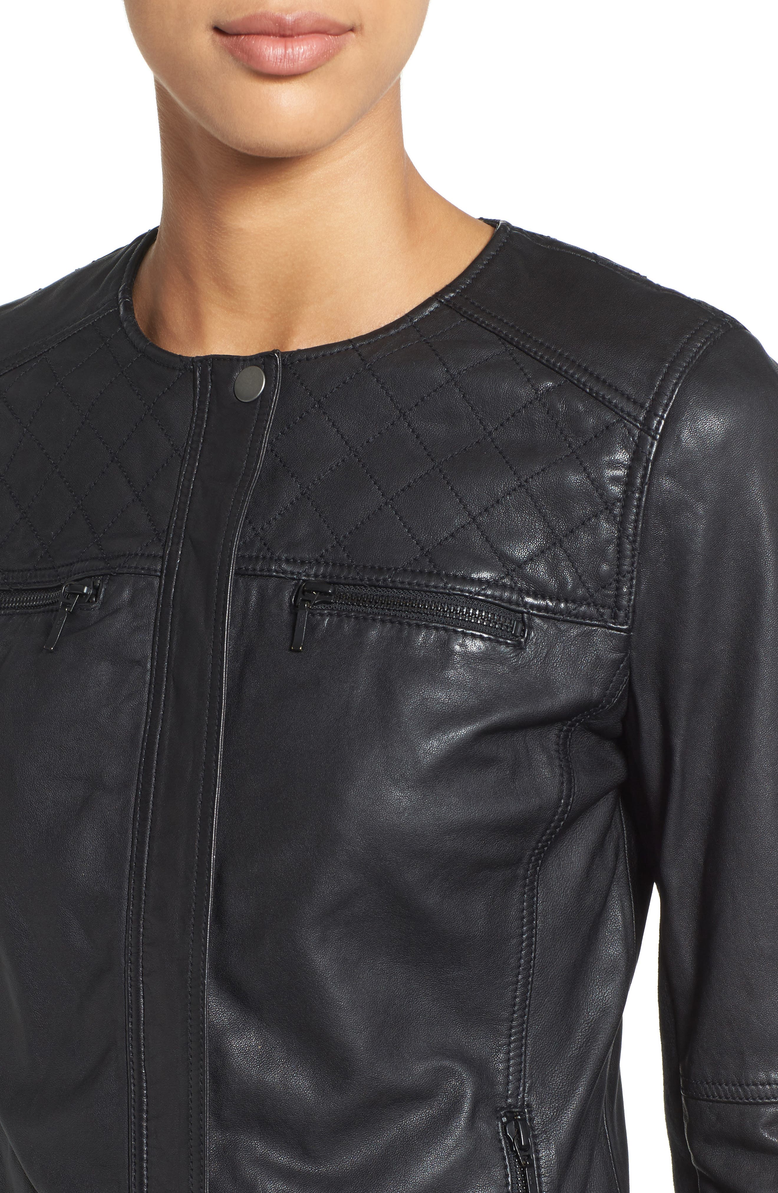 Caslon® Collarless Leather Jacket | Nordstromrack