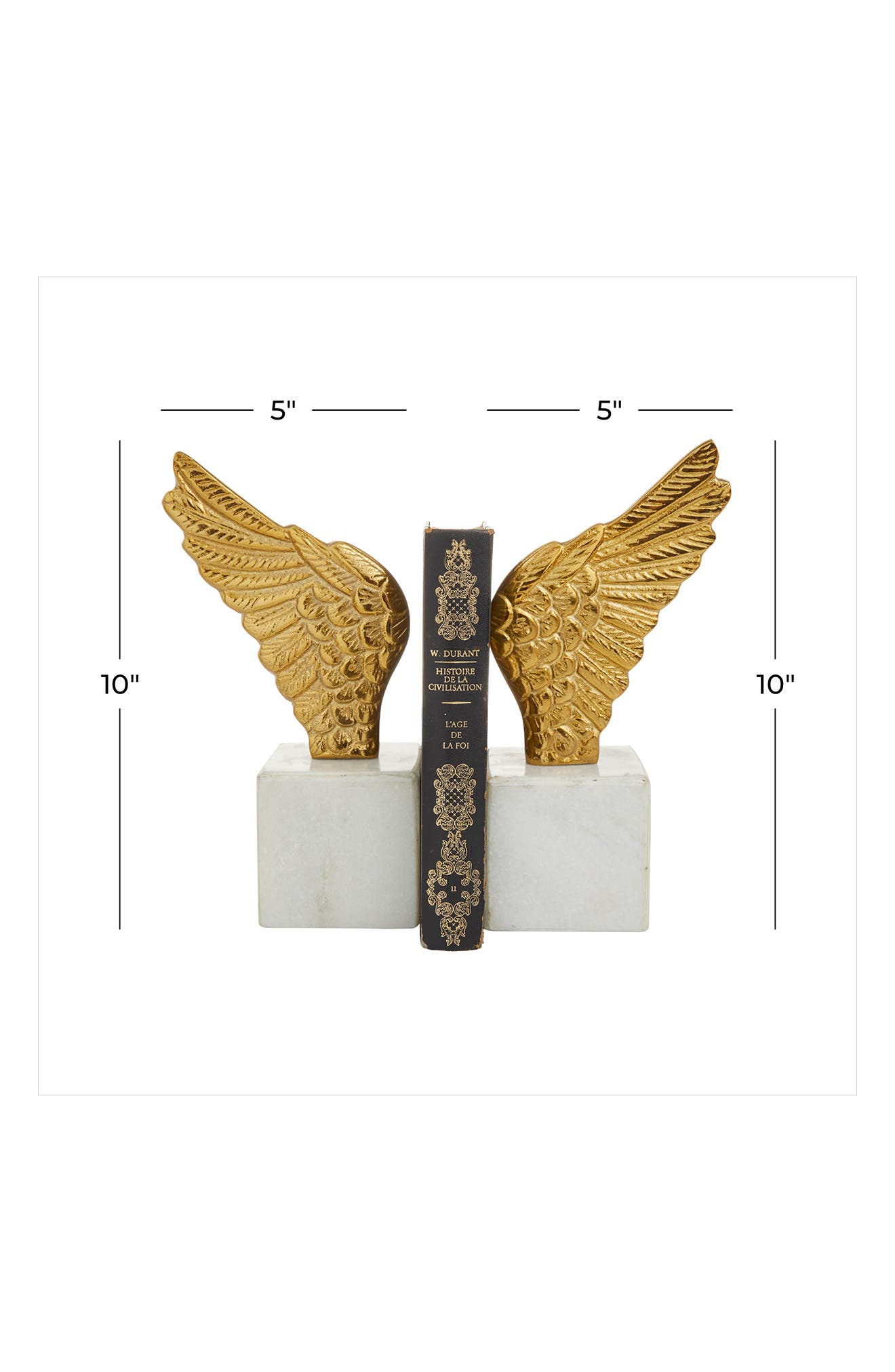 VIVIAN LUNE HOME Goldtone Aluminum Bird Wings Bookend with Marble Base ...