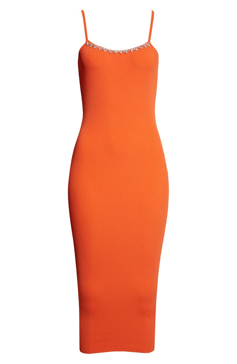 Area Crystal Trim Rib Body-Con Midi Dress | Nordstromrack