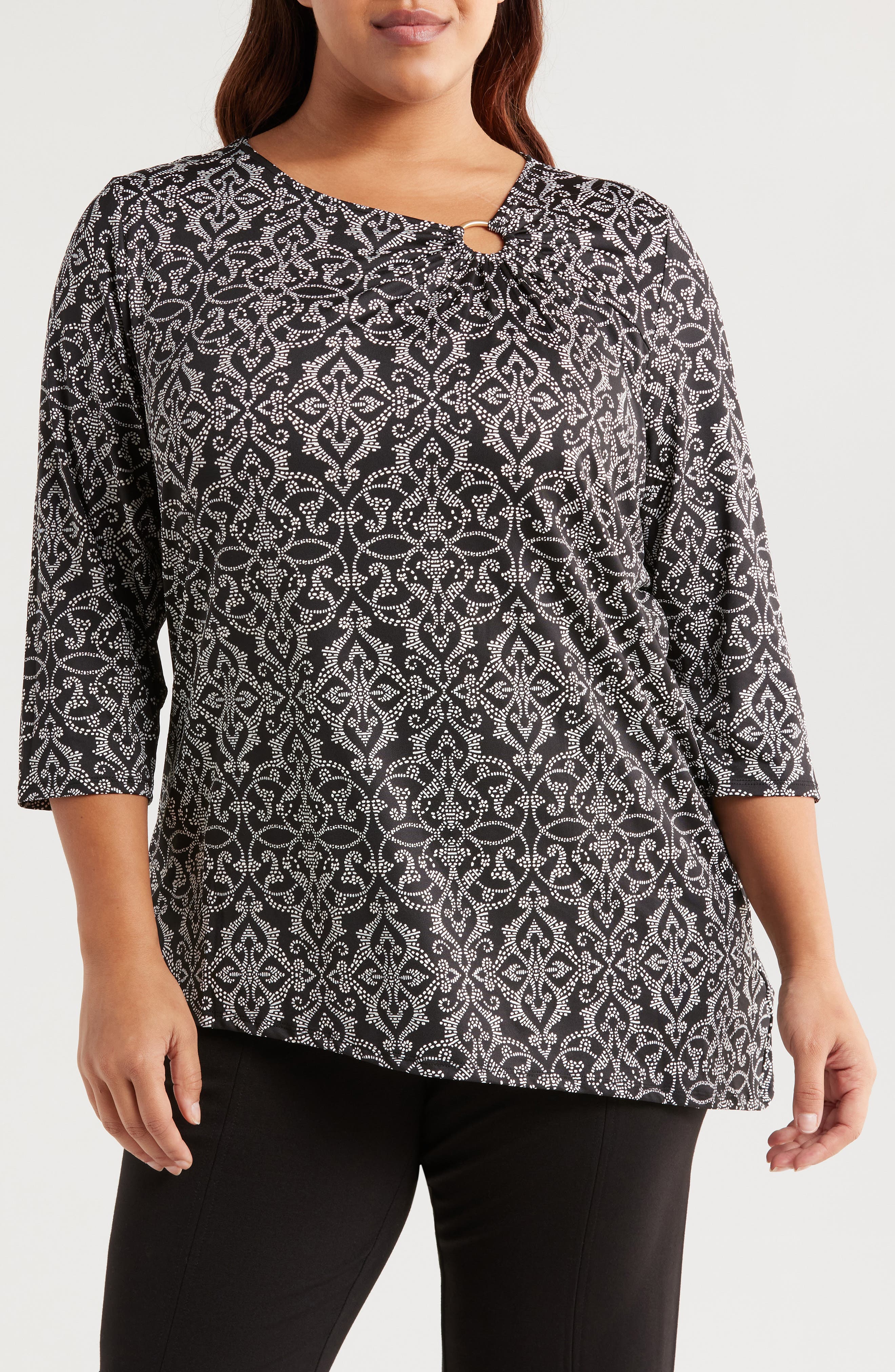 RUBY RD Puff Print Long Sleeve Asymmetric Top | Nordstromrack