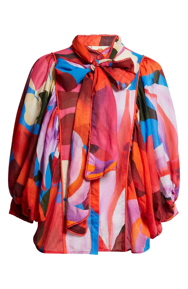 FARM Rio Floral Watercolor Three-Quarter Sleeve Button-Up Top ...