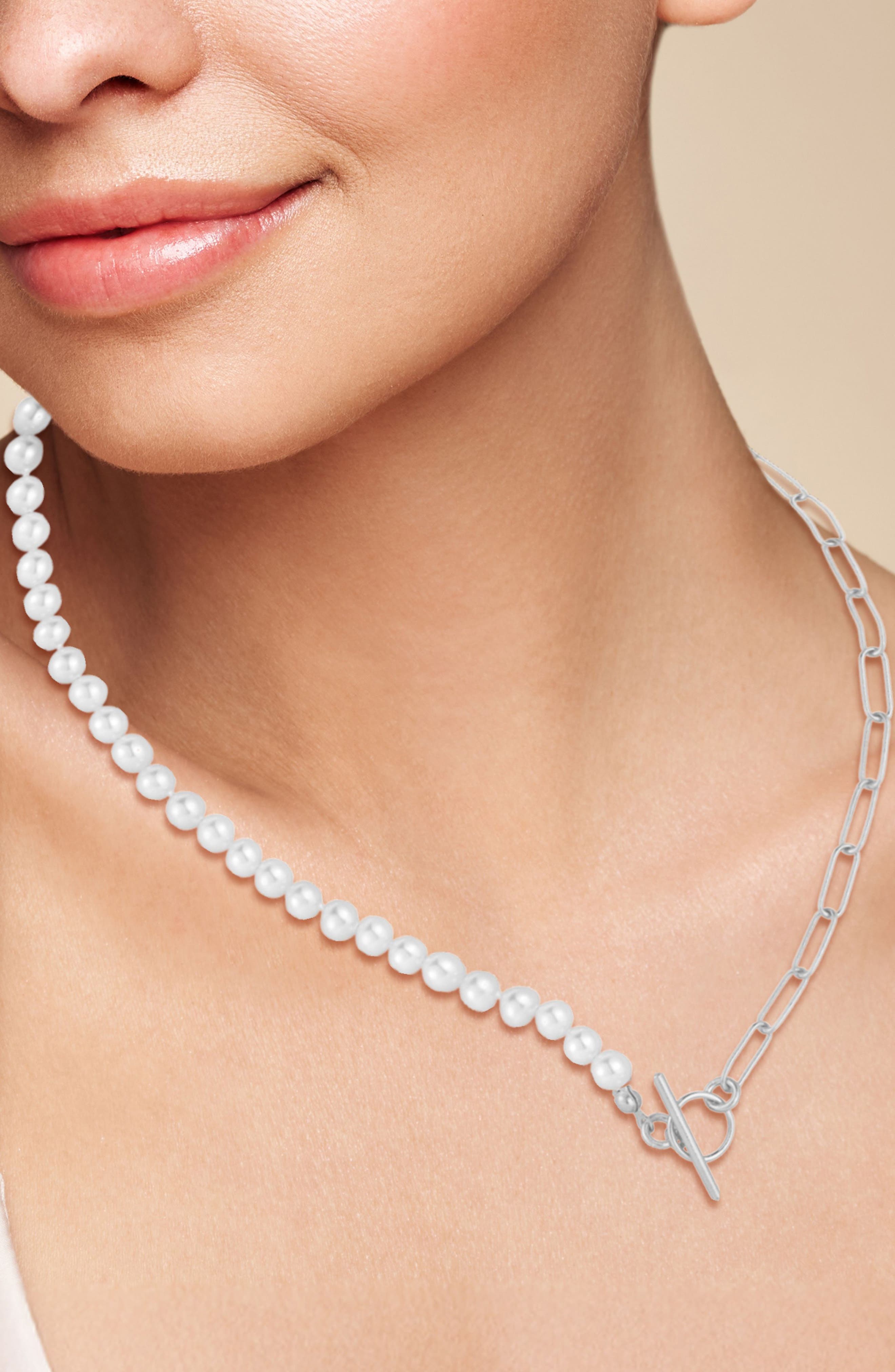 SPHERA MILANO Cultured Pearl & Paper Clip Chain Toggle Necklace ...
