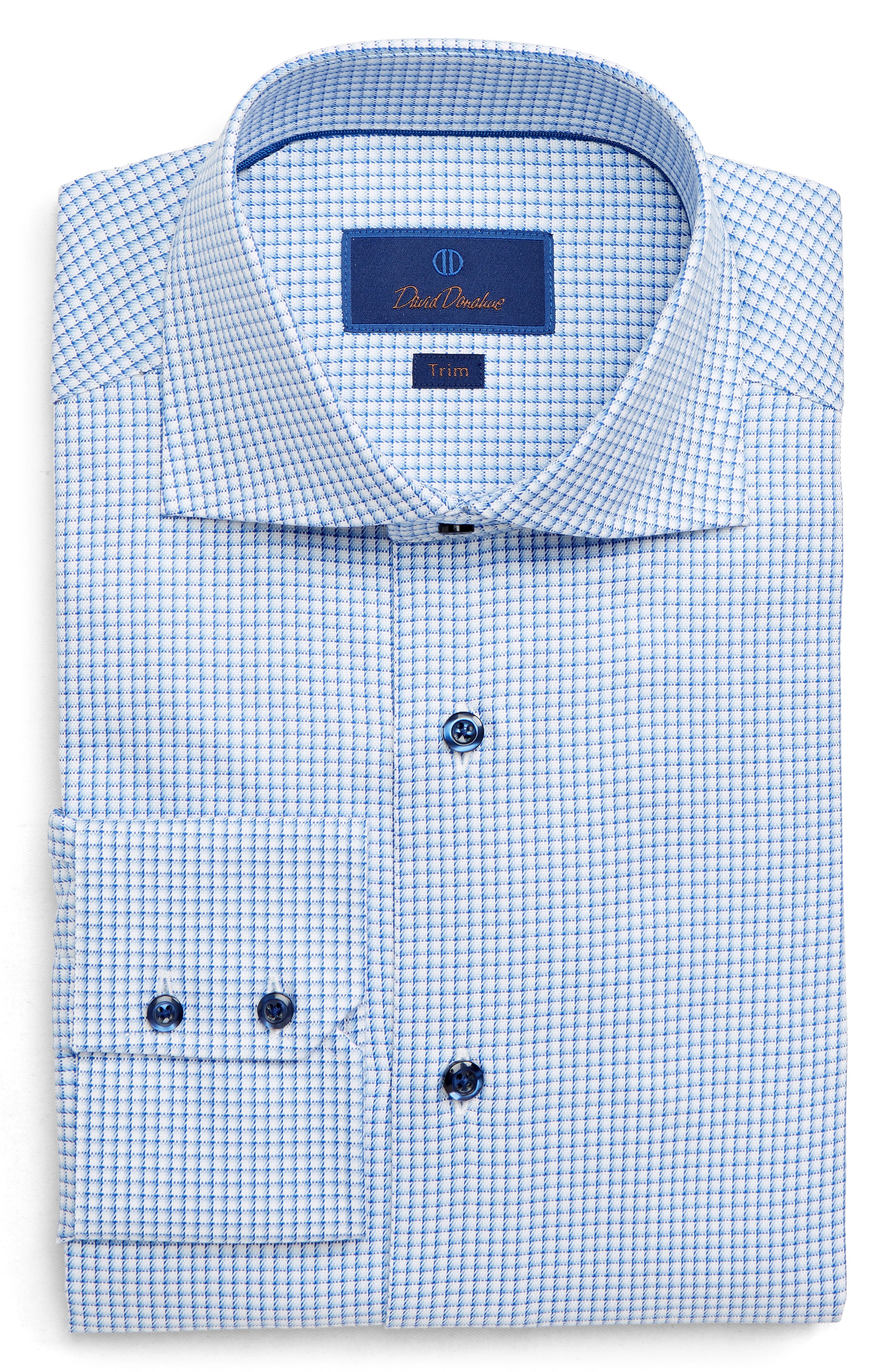 David Donahue Check Pattern Trim Fit Dress Shirt | Nordstromrack