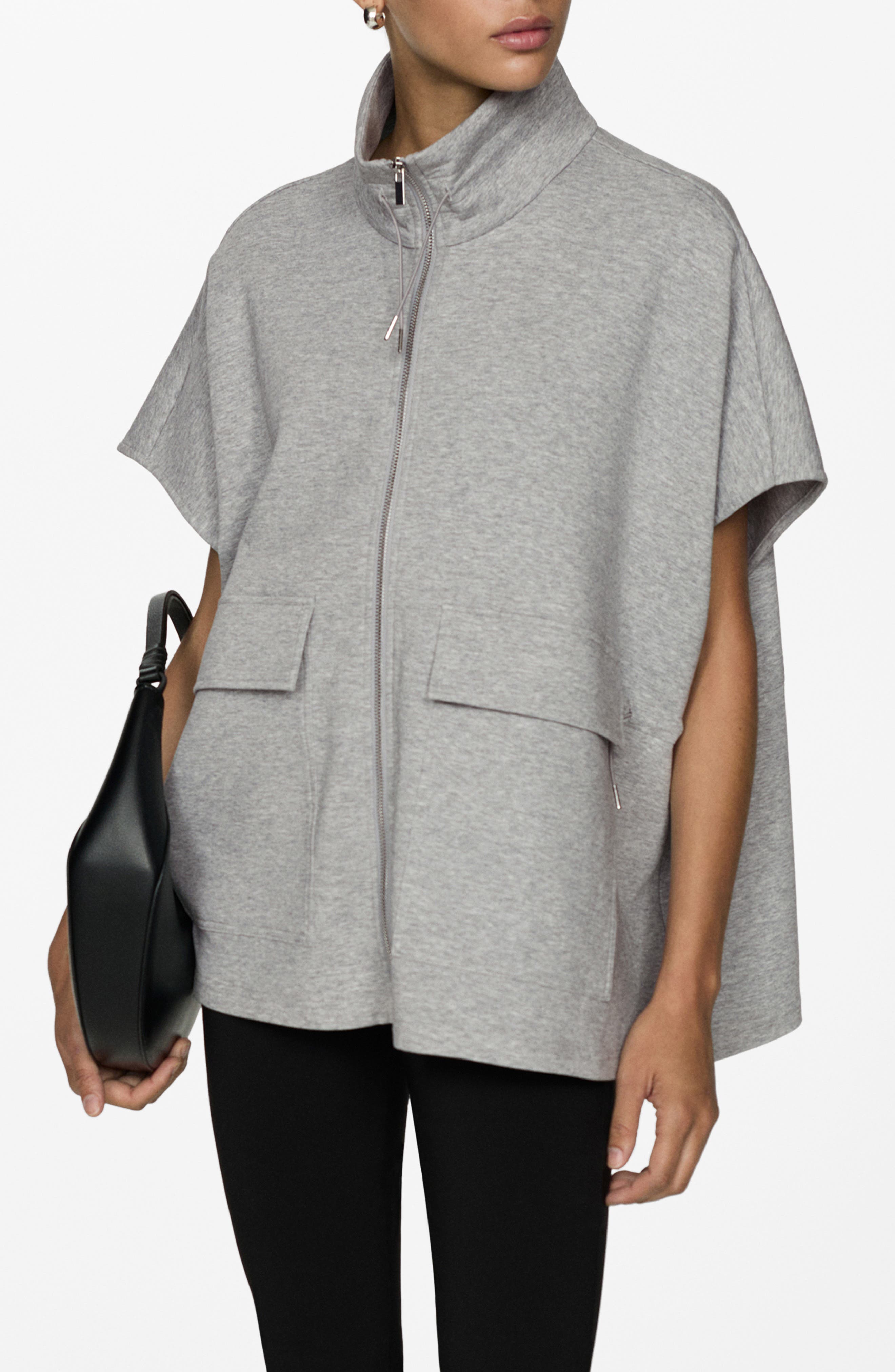 MANGO Cotton Blend Fleece Poncho Jacket | Nordstrom