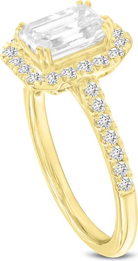 LuvMyJewelry Valora 14K Yellow Gold Emerald Cut Lab Grown Diamond Halo ...