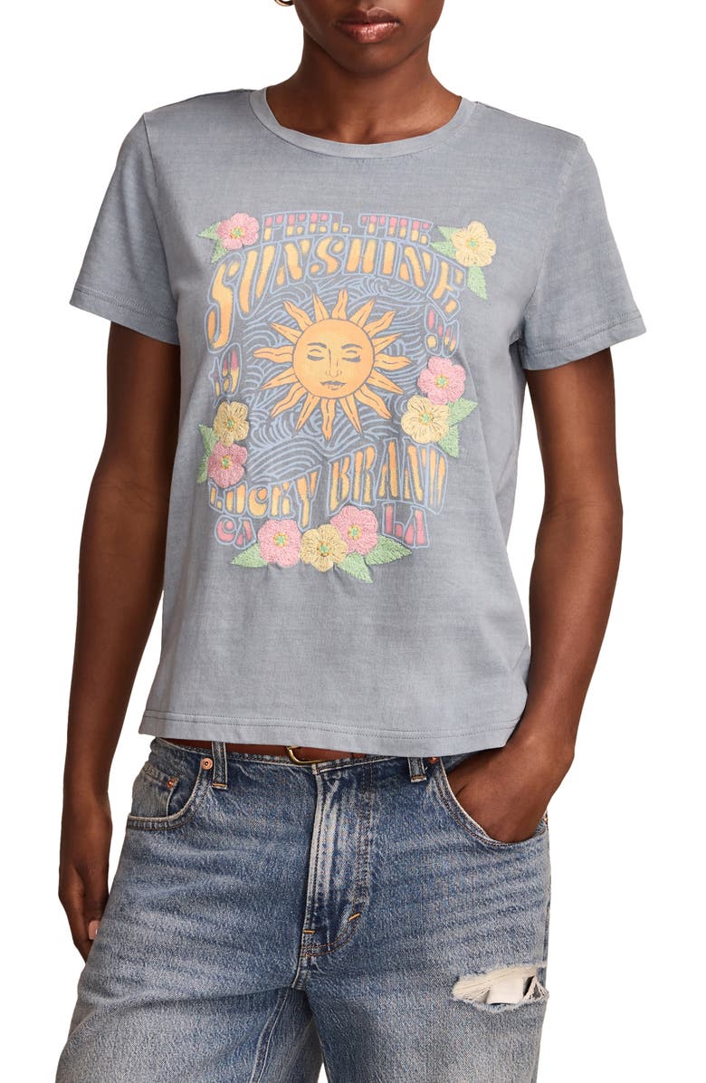 Lucky Brand Feel the Sunshine Embroidered Cotton Graphic T-Shirt ...