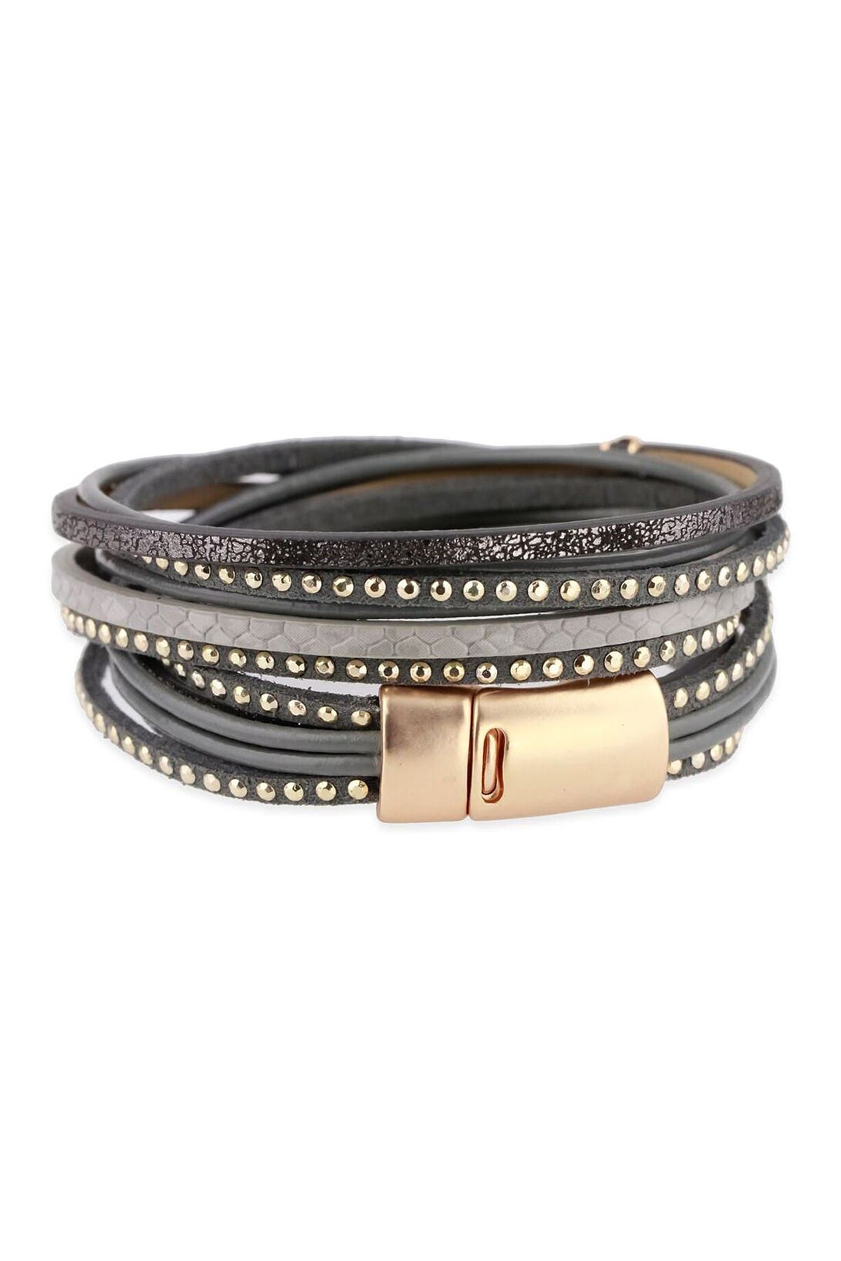 SAACHI Grey Sabrina Crystal Detail Leather Wrap Bracelet | Nordstromrack