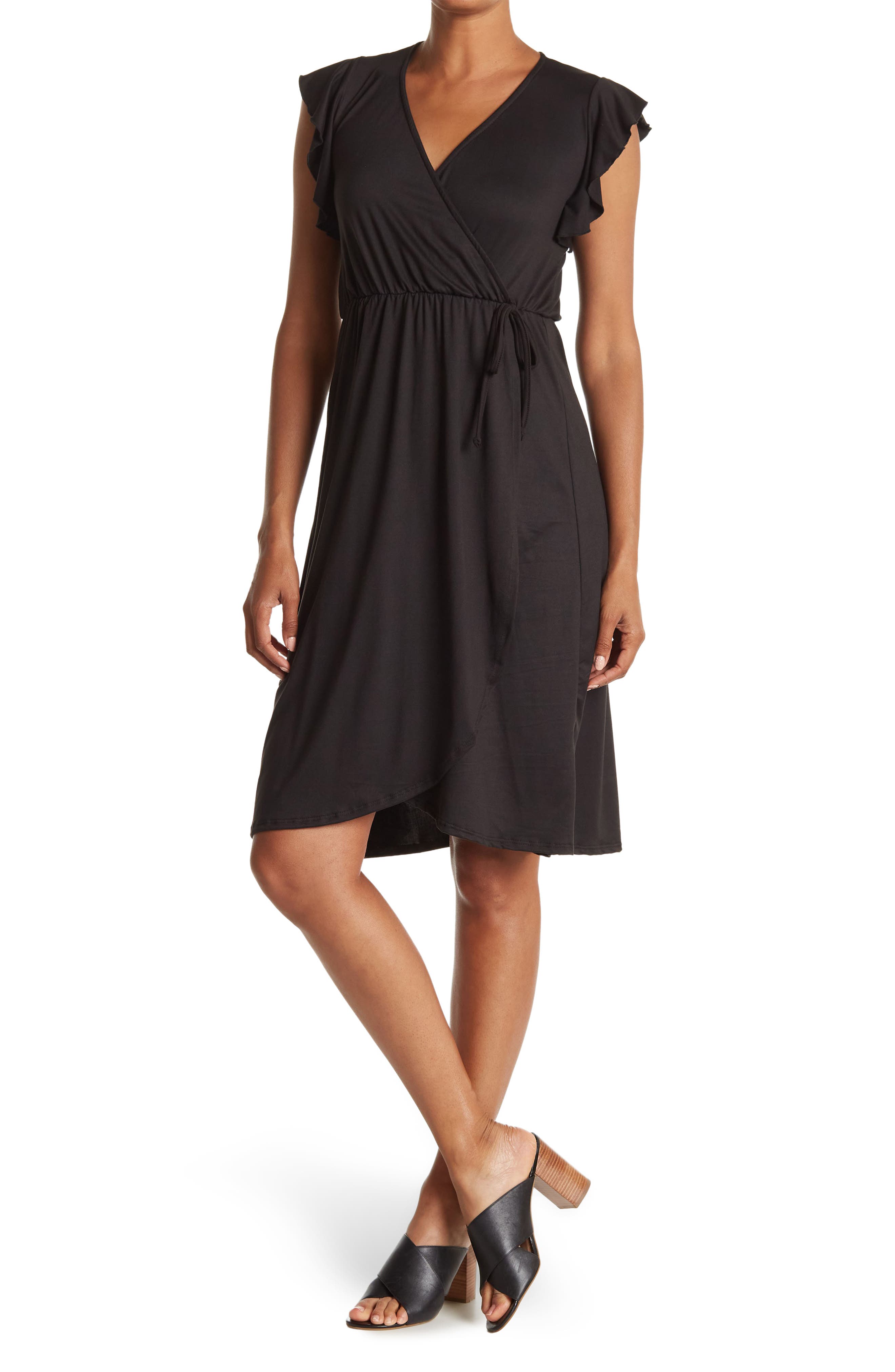 Velvet Torch Faux Wrap Ruffle Trim Midi Dress | Nordstromrack