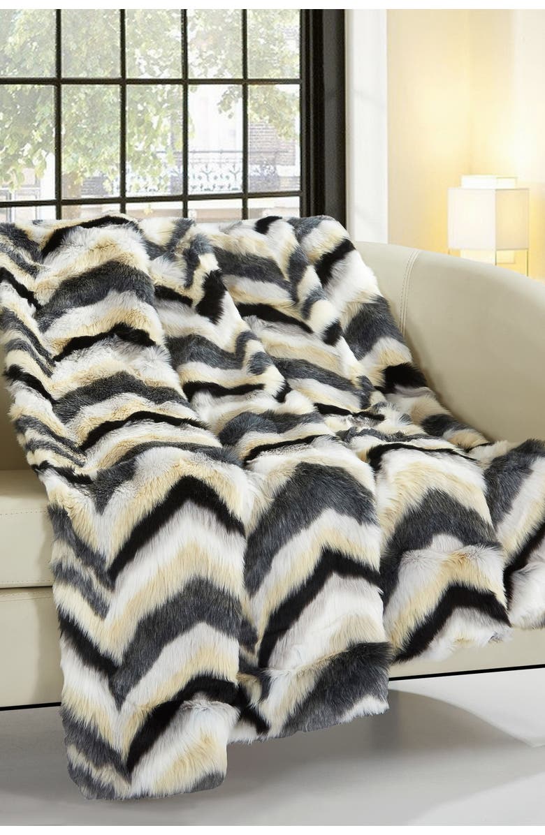 CHIC Janina Striped Chevron Shaggy Faux Fur Blanket - 50" x 60" - Black ...