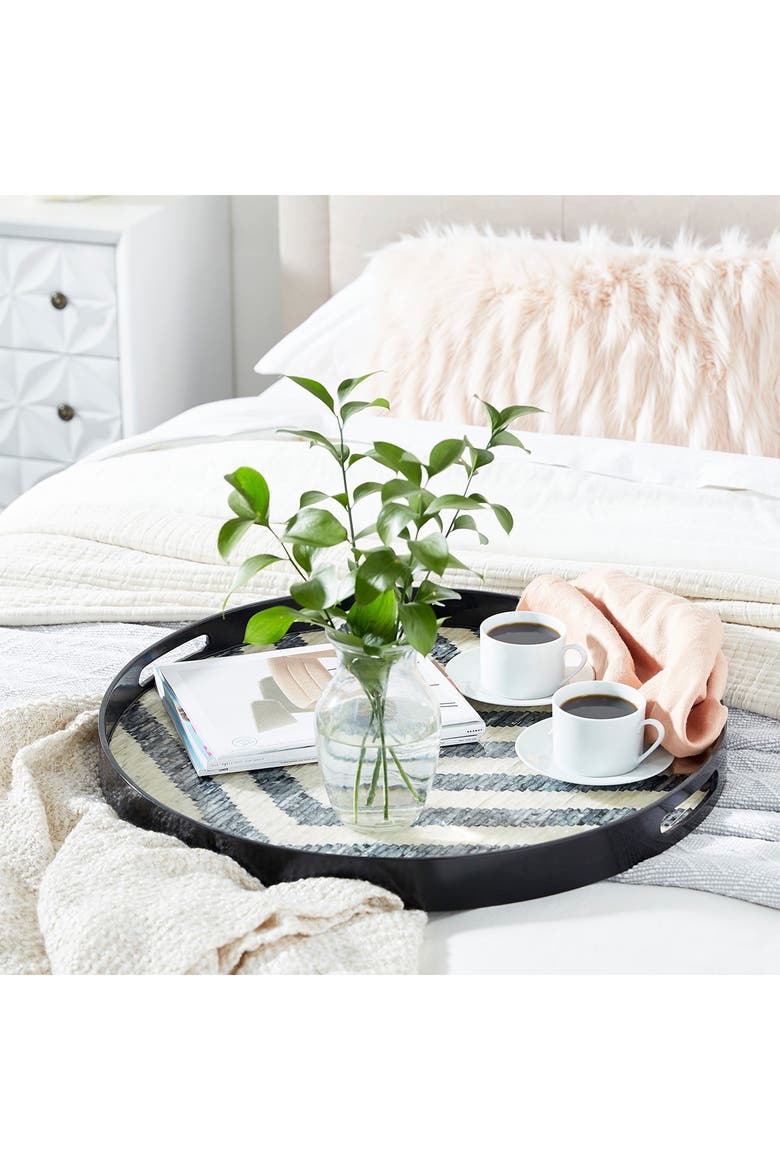 WILLOW ROW Round Pearl & Gray Capiz Shell Serving Trays - Set of 3 ...