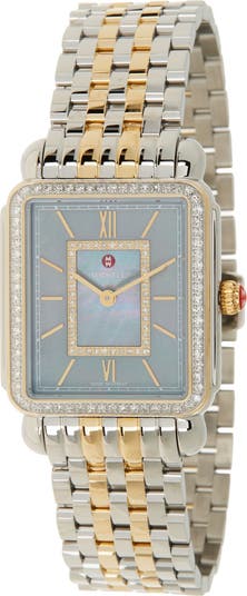 MICHELE Deco II Two-Tone Sterling Silver Diamond Bracelet Watch - 0.52 ...