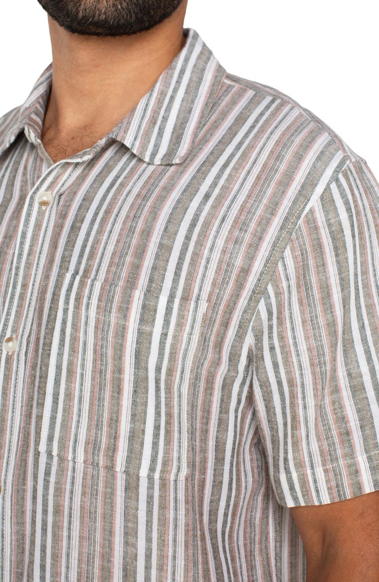 Liverpool Los Angeles Stripe Short Sleeve Slub Cotton Button-Up Shirt ...