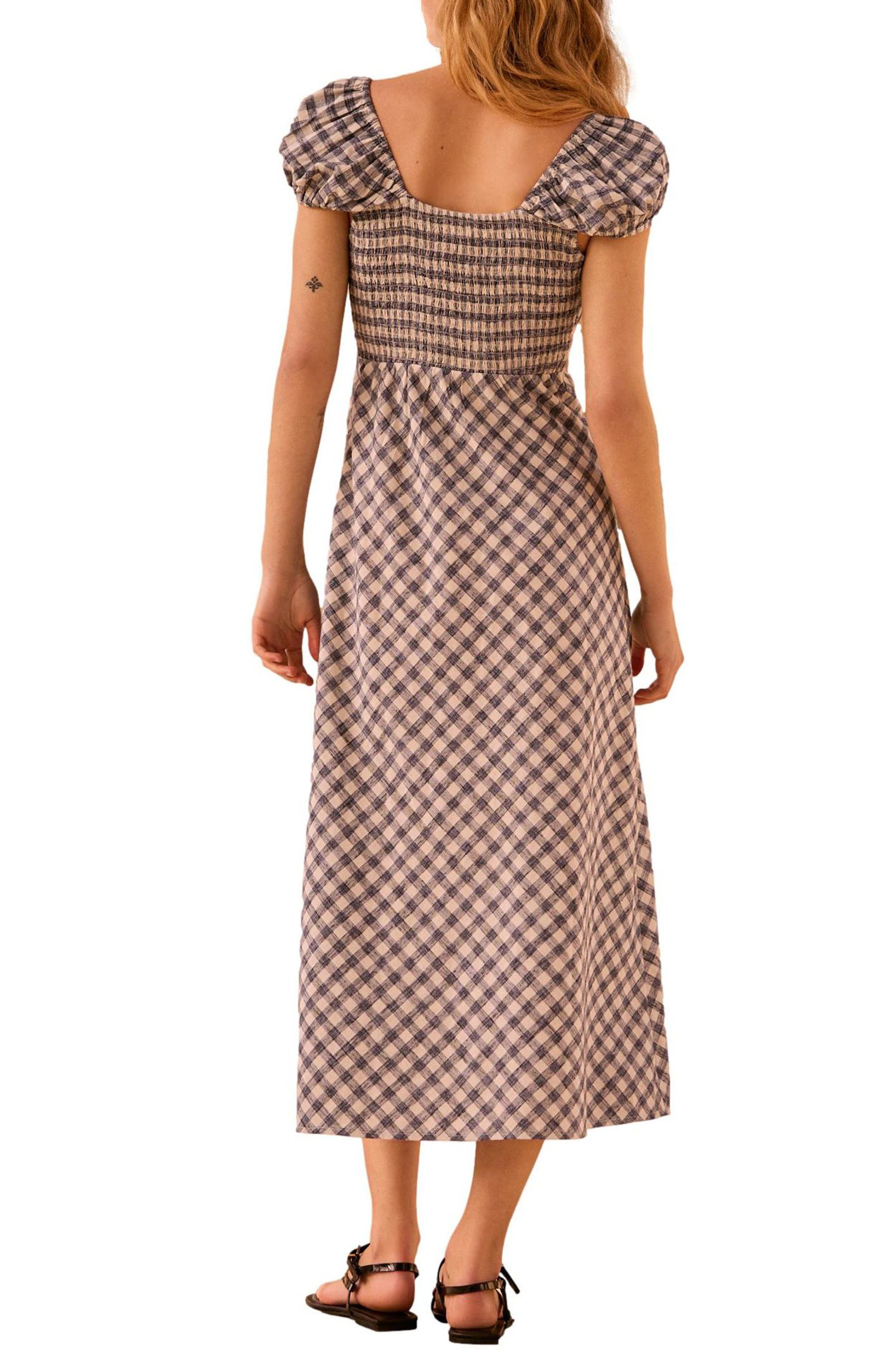 NEXT Gingham Cap Sleeve Midi Dress | Nordstrom
