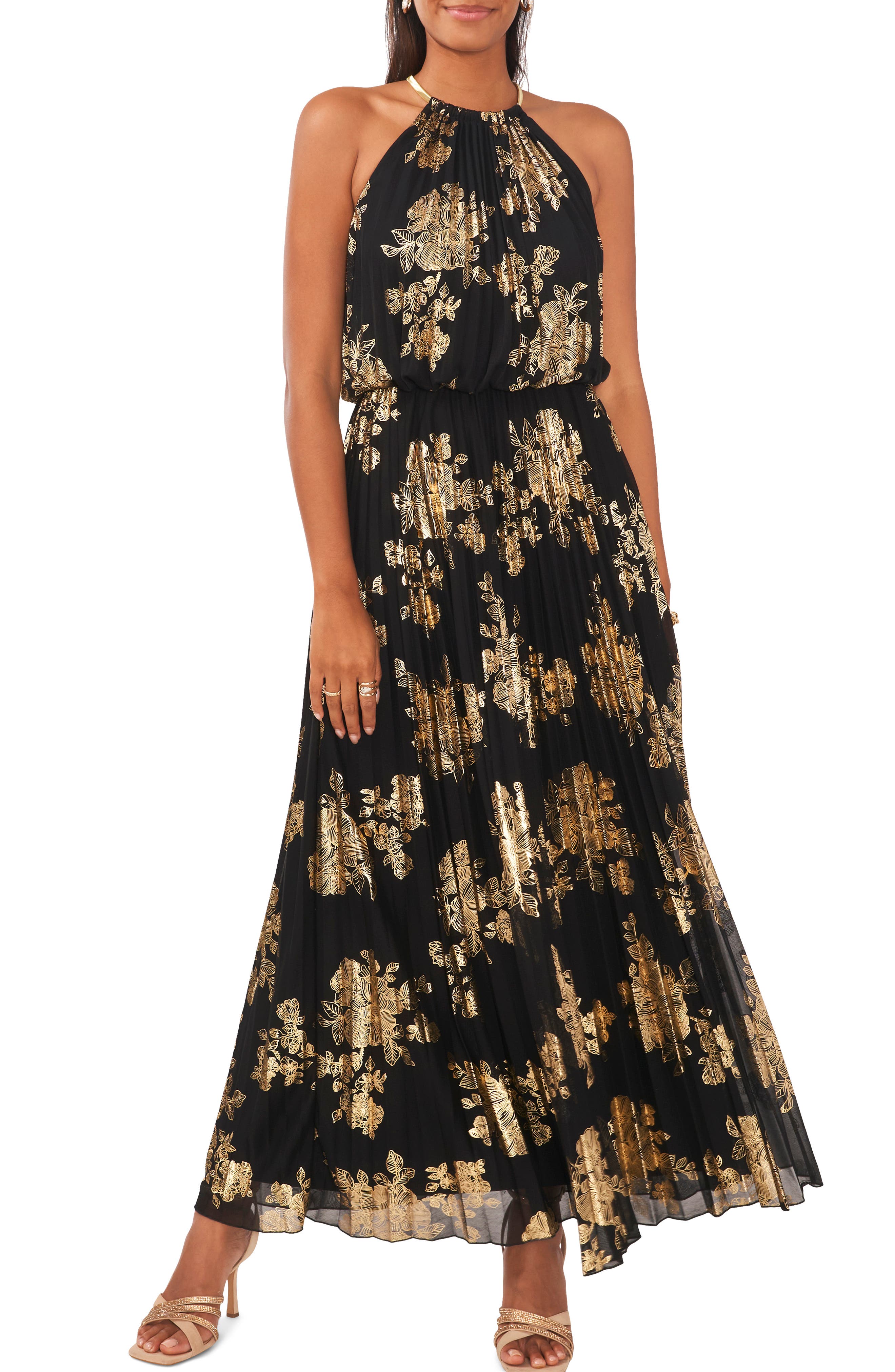 Halogen® Pleated High Neck Maxi Dress | Nordstromrack