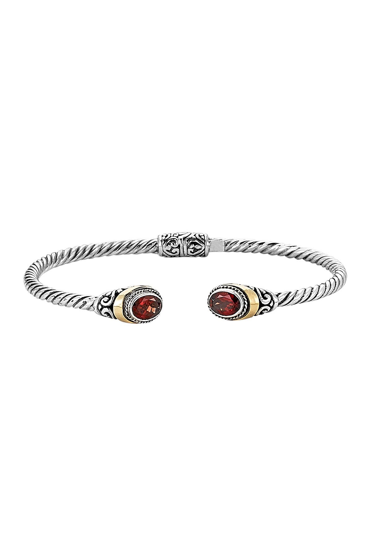SAMUEL B. Sterling Silver & 18K Gold Garnet Twisted Cable Bangle ...